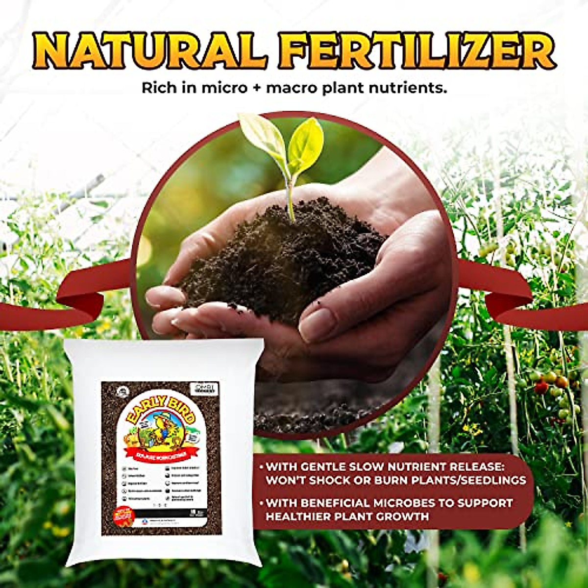 100% Pure Worm Castings Rich in Micro Nutrients - Odor Free Organic Plant Fertilizer for Indoor/Outdoor Use - Helps Reduce Soil Compaction, Improve Soil Aeration, Increase Water Retention, and More