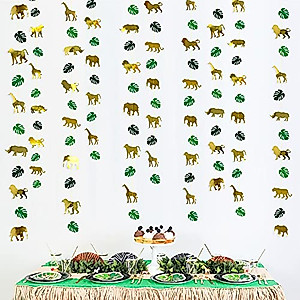 52Ft Gold Animal Green Palm Leaf Garland Banner Bunting Streamers Backdrop for Jungle Safari Animal Party Decorations Zoo Themed Wild One Forest 1st Birthday Boys Baby Shower Party Supplies
