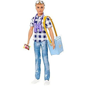 Barbie It Takes Two Doll & Accessories, Camping Set with Cooler, Map & More, Blonde Ken Doll with Blue Eyes in Plaid Shirt