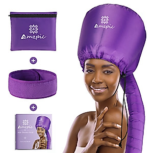 Bonnet Hood Hair Dryer Attachment - Soft, Adjustable Extra Large Bonnet Hair Dryer for Speeds Up Drying Time at Home, Easy to Use for Styling, Curling and Deep Conditioning (Purple)