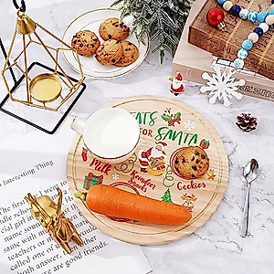 AnyDesign Santa Cookie Plate Round Christmas Wooden Santa Treat Plate Xmas Eve Santa Treat Board Cute Plate Platter Mat Wooden Tray Plate for Christmas Decoration Supplies