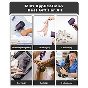 7MAGIC High-Speed Hair Dryer, 110,000RPM Brushless Motor for Fast Drying, 1400W Blow Dryer with Tri-Colour LED Light Ring, Low Noise Ionic Hair Dryer for Home and Travel, Magnetic Nozzle, Purple