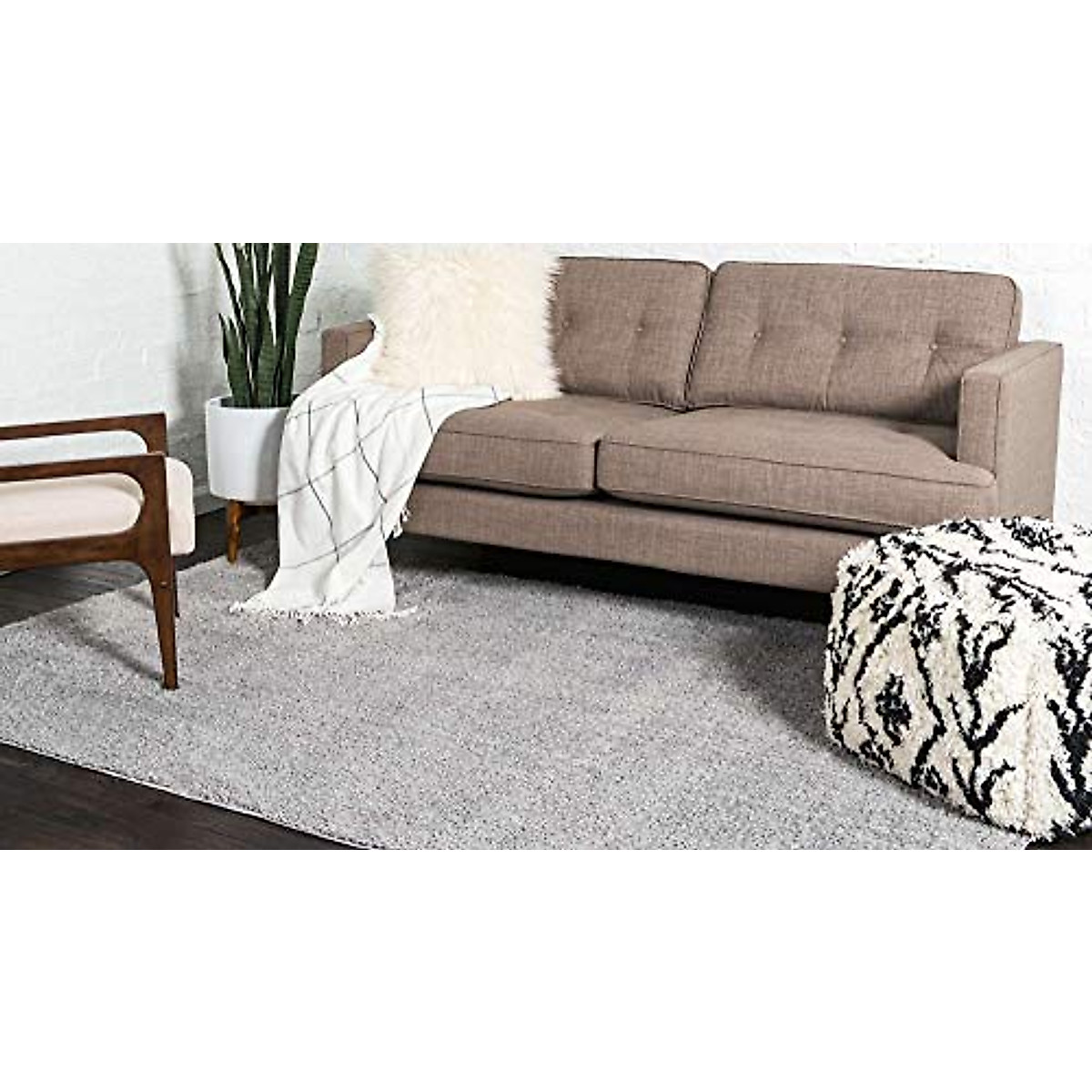 Unique Loom Studio Solid Shag Collection Urban Modern Super Soft & Plush Area Rug, 9 ft x 12 ft, Light Gray