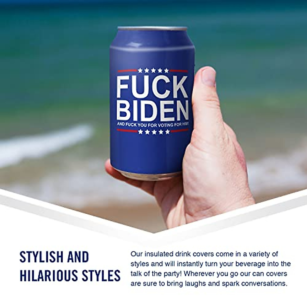 Beersy Silicone Sleeve Beer Can Cover - Insulated Can Sleeve - Novelty Disguise for Outdoor Events, Golf, Parties, Concerts,Tailgating - Hide a Beer To Look Like Soda, Fits 12 oz Cans (Fuck Biden)