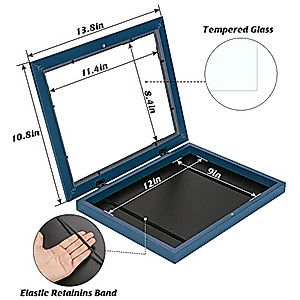 KSROECUD 9x12 Kids Artwork Frame for kids artwork changeable, Front-Opening, Tempered Glass, Child Artwork Frame with Storage(1Pack,Blue)