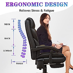 Big and Tall Ergonomic Office Chair, Massage Office Chair 350lb Wide Seat Desk Chair with Massage High Back PU Leather Computer Chair Executive Work Chair with Wheels (Black)