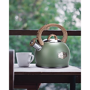Hauce Radio Tea Kettle Stovetop, 2.1 Quart Stove Top Whistling Tea Kettle, Teapot Kettles with Food Grade Stainless Steel and Wood Pattern Folding Handle, Suitable for All Heat Sources