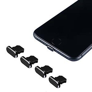 Medsuo 4pcs Black Anti Dust Plugs Protects Charging Dust Cover Compatible with iPhone 11, 12, Pro, Max/X/XS/XR, 7, 8 Plus, iPad Mini/Air
