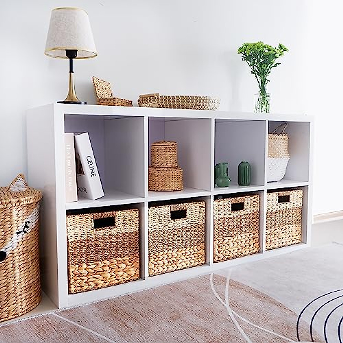 CHI AN HOME Wicker Hyacinth Storage Cubes + Bathroom Baskets