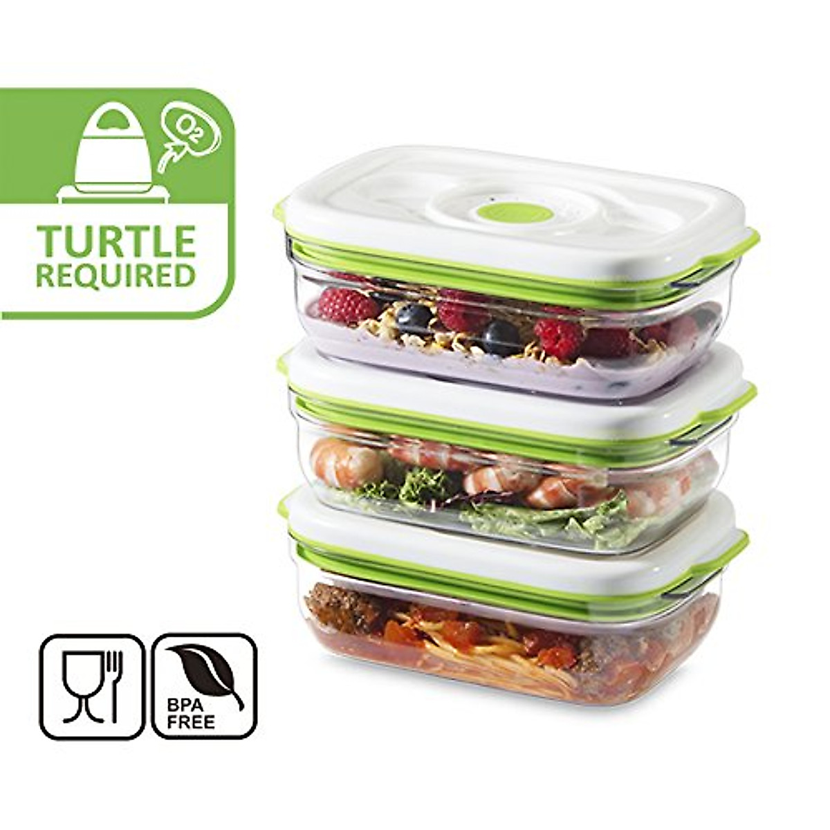 FOSA Vacuum Seal Food Storage System Reusable Small Containers, 3 pack, 34 oz size (Vacuum pump not included)