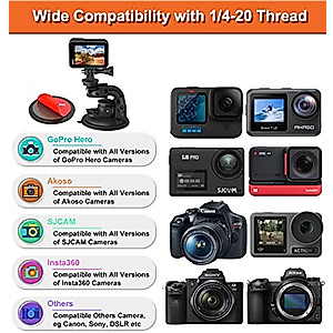 Camera Mount Car Windshield Dashboard Holder for GoPro, EXSHOW Car Dash Suction Cup Mount, 360° Heavy Duty Action Camera Stand with 1/4-20 Thread for GoPro Akoso SJCAM Insta360 Canon Vlogging DSLR Cam