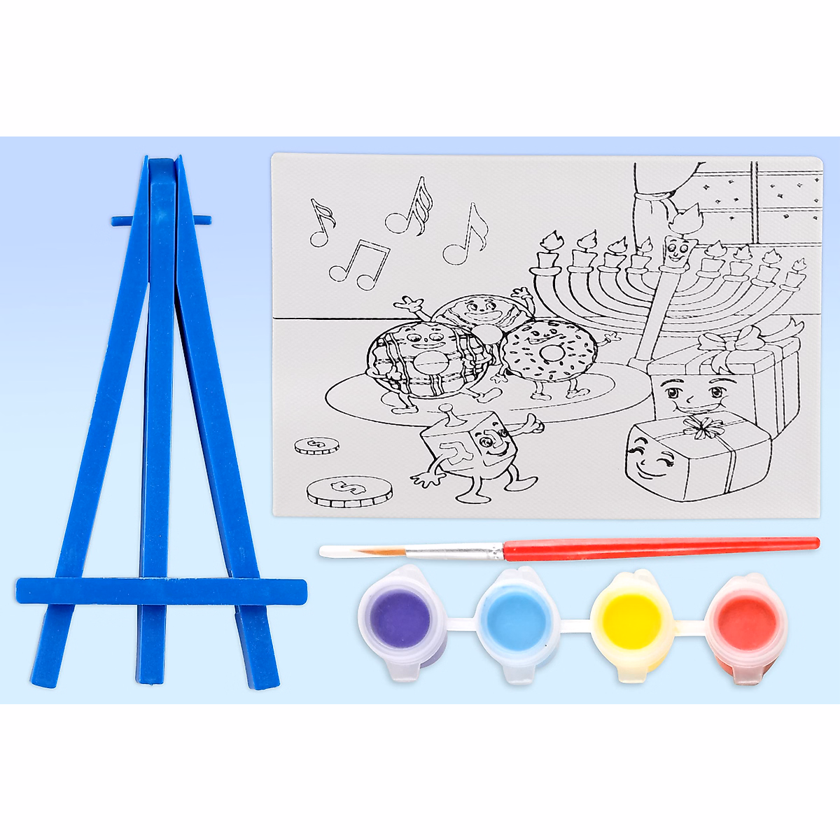 Izzy 'n' Dizzy Canvas Painting Kit with Easel - Chanukah Kids Canvas Painting Set - Pre Drawn Canvas for Painting for Kids - Chanukah Kids Arts and Crafts