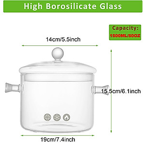 Riavzau Glass Cooking Pot, 1.5L/50oz Heat-Resistant Borosilicate Glass Saucepan with Cover, Cookware Set Stovetop Pot for Soup, Pasta,& Baby Food (50OZ)