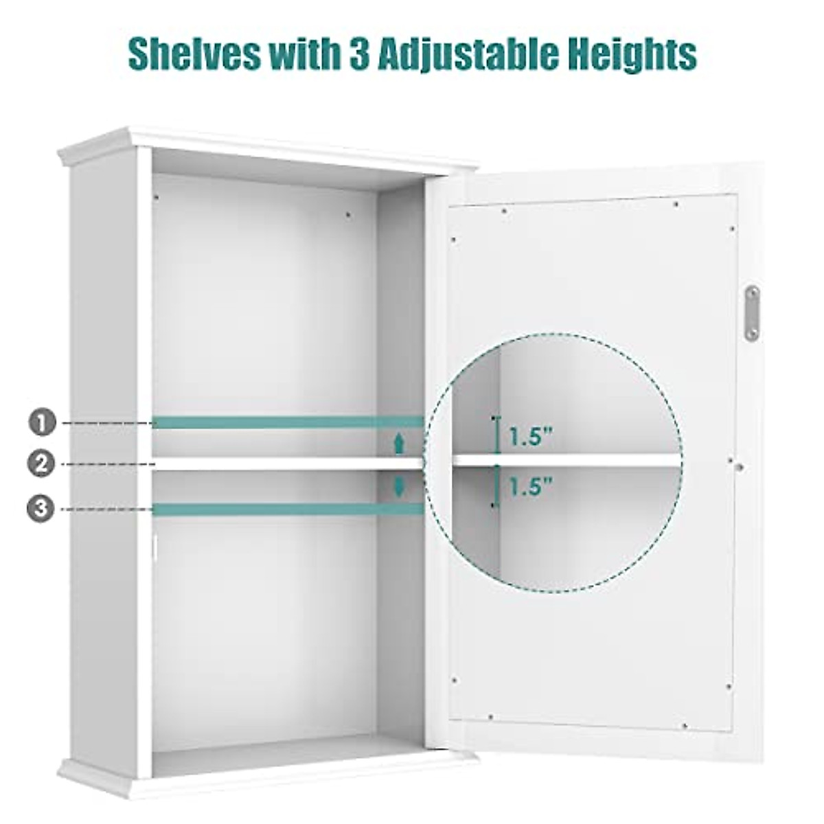 Hysache Bathroom Medicine Cabinets, Wall Mount Mirrored Storage Cabinet w/Single Mirrored Door & Adjustable Shelf, Multipurpose Wooden Organizer for Hallway Living Room Bed, 13.5" L x 6" W (White)