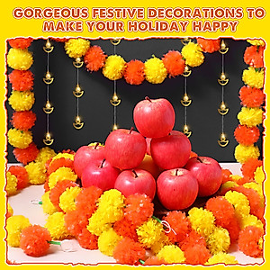 Yunsailing 10 Pcs Diwali Decorations Set Day of The Dead Decorations 5ft Artificial Marigold Garland Flowers and 6.56 ft Diwali Curtain String Lights LED DIY Lights for Indian Home Outdoor Decor