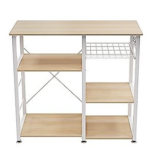 sogesfurniture 3-Tier Kitchen Baker's Rack Utility Shelf Microwave Stand with Storage and Drawer Storage Cart Workstation Shelf,White Maple BHUS-W5S-MO