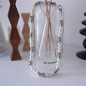 Punk Thorns Necklace Metal Chain Safety Obtuse Padlock Pearl Necklace Hiphop Rock Jewelry for Men-with Pearl
