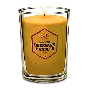 Pure Beeswax Votive Candles, 6 Pack – Yellow Unscented Decorative Candle for Party Centerpieces, Home Decor and Dinner Parties – Long Lasting Burn Time, Clear Glass Cup, 3 oz – by Hyoola