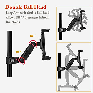 Peastrex Ipad Holder for Mic Stand, Tablet Phone Holder Micophone Music Stand Mount Adjustable Rotatabe with Super Handle Clamp for iPad Pro 12.9 Air Mini, Android, 4 to 13.5inch iPhones and Tablets