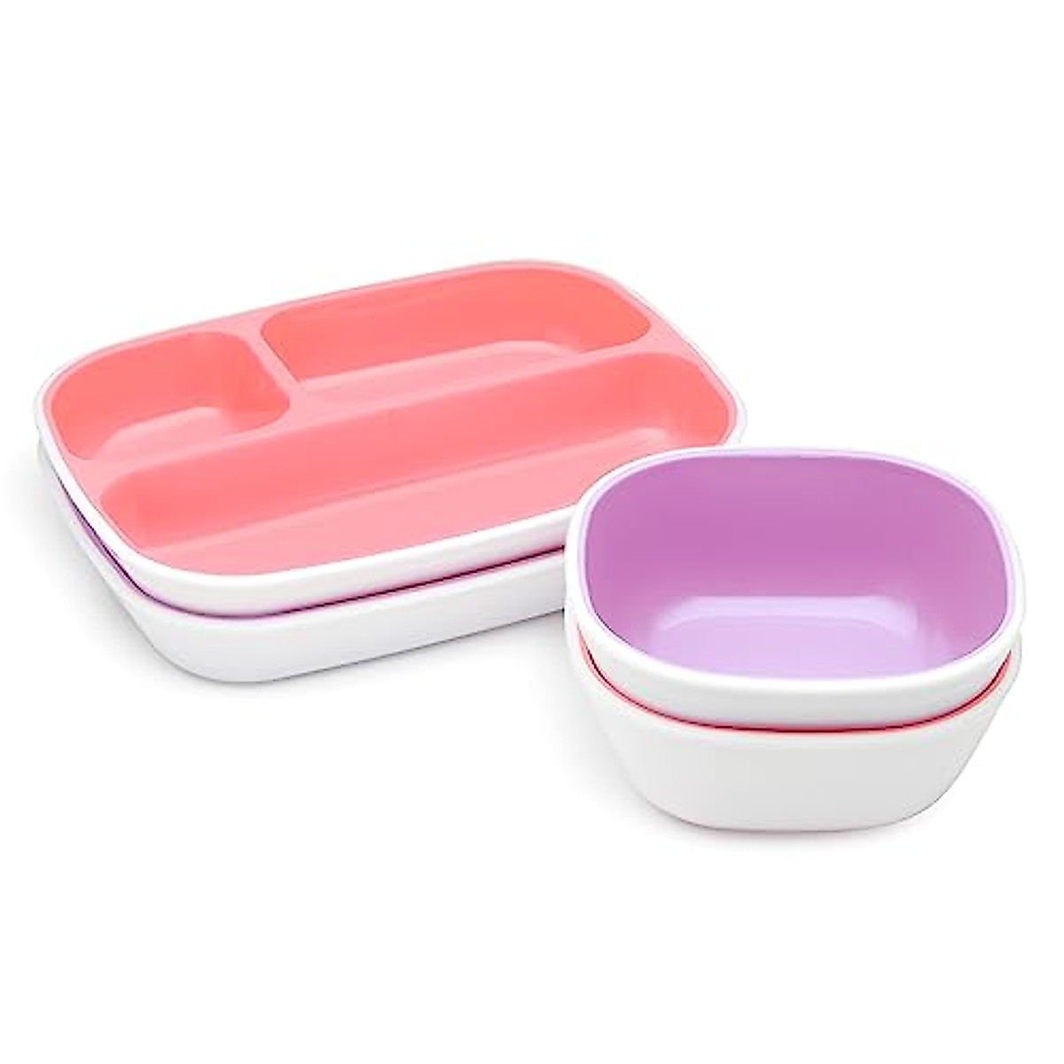 Munchkin Splash Toddler Dining Set - Includes Divided Plates, Bowls and Utensils, 10pc Set, Pink/Purple