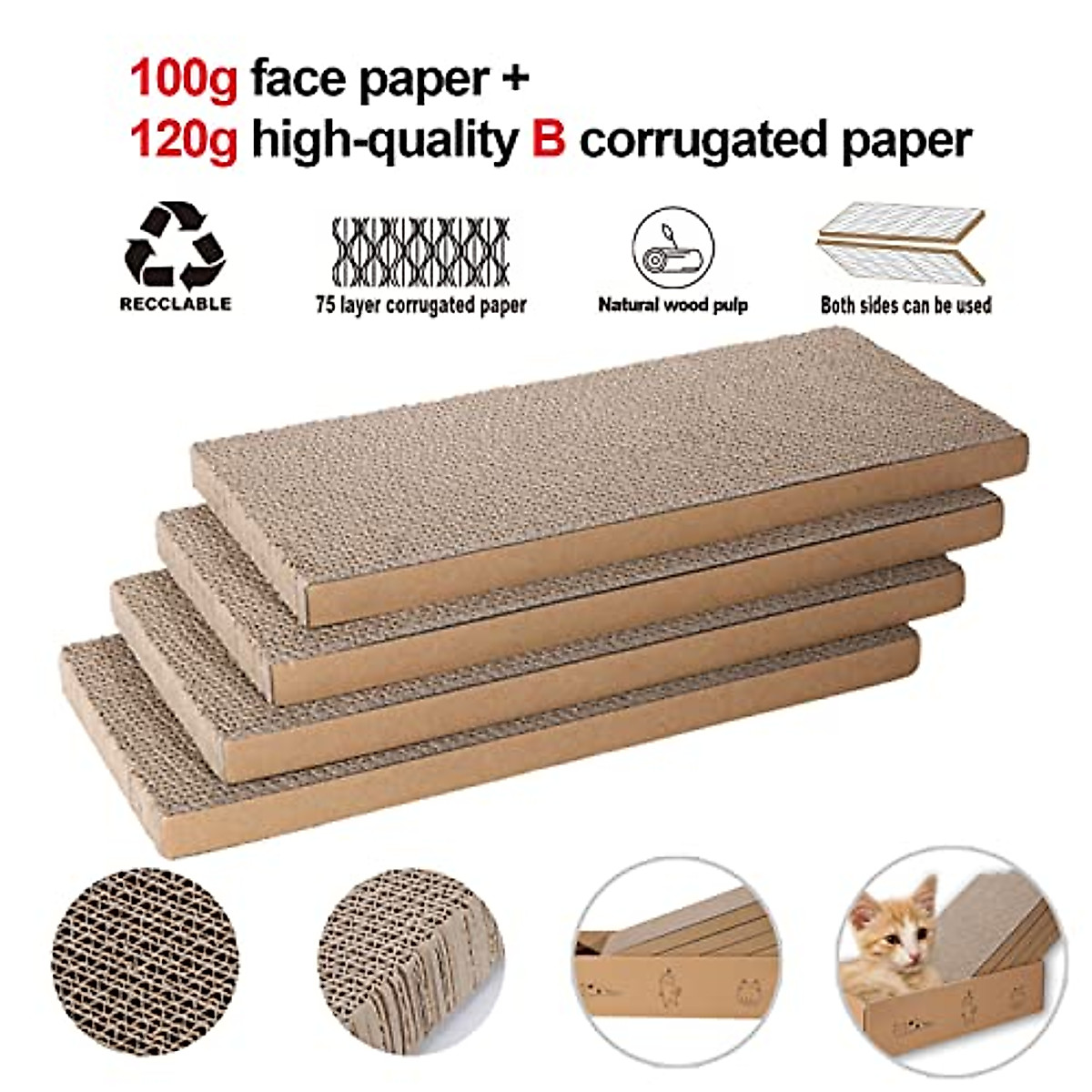 4 Packs in 1 Cat Scratch Pad with Box , Cat Scratcher Cardboard,Reversible,Durable Recyclable Cardboard, Suitable for Cats to Rest, Grind Claws and Play with Scratch Box
