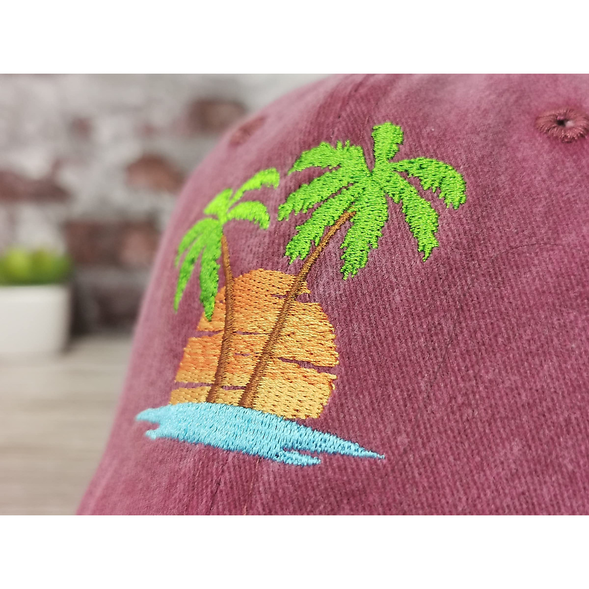 Hepandy Palm Tree Embroidered Burgundy Baseball Caps for Men Women, Outdoor Embroidery Summer Beach Trucker Hat Dad Hats
