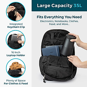 Travsessed 3 in 1 Travel Backpack, w/ Built In Anti-Theft RFID Passport Holder, Travel Wallet & Phone Pouch, Airline / Flight Approved Carry on Backpack, Packable Daypack for Men/Women Black