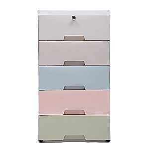 OUKANING 5 Drawers Dresser Storage Cabinet, Plastic Macaron Stackable Vertical Clothes Storage Tower for Neatly Storing Books, Office Supplies, Snacks, Household Items