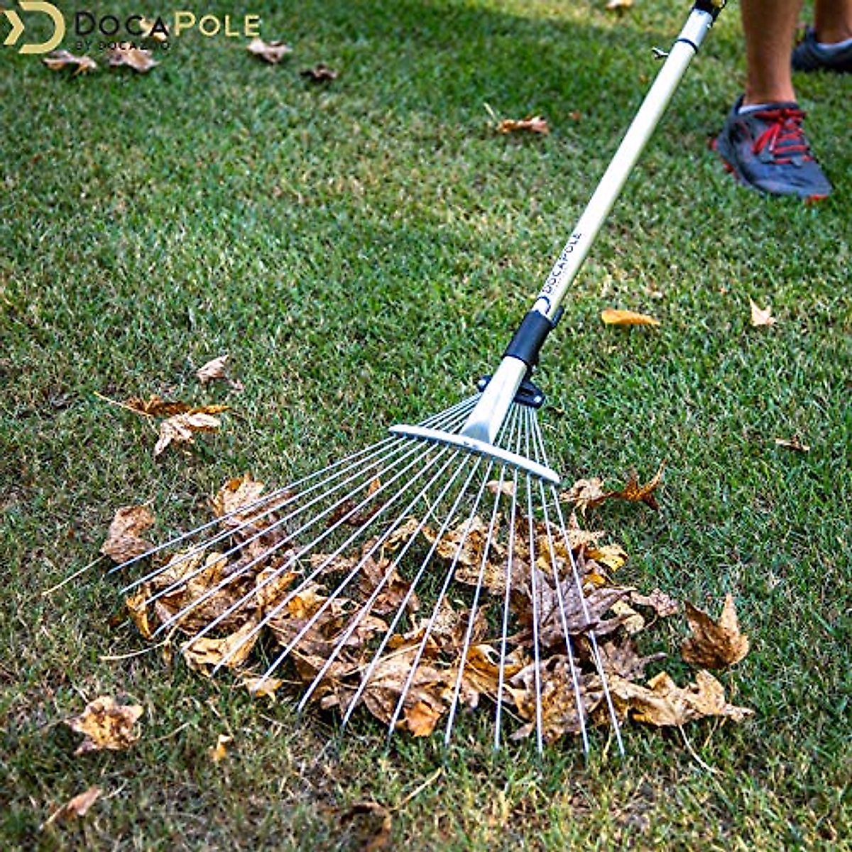 DocaPole Roof Rake Extension Pole Attachment - Adjustable Roof Rake Attachment for Cleaning Leaves, Sticks and Debris - Standard Acme Threading - Dual-Use Yard Rake for Lawn (Pole Sold Separately)