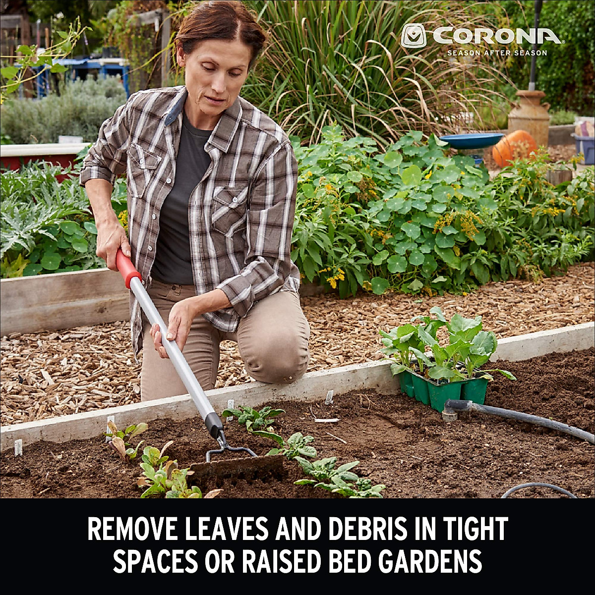 Corona Tools GT 3234 Reach 7-Tine Extended Rake, Silver,RED,Black