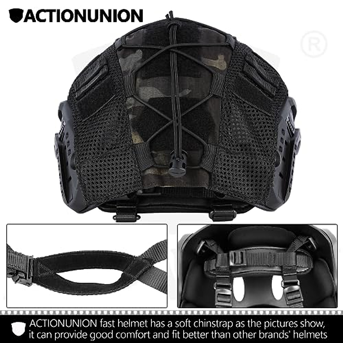 ACTIONUNION Airsoft Fast Helmet Basic Set PJ Type Tactical Paintball Helmet (Large, Black)