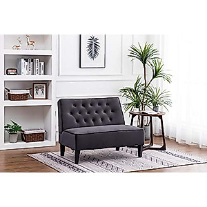 annjoe Button Tufted Loveseat Settee Upholstered Sofa Backrest Buckle Couch Banquette Bench for Dining Room Living Room Bedroom Funiture(Gray 1)