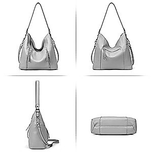 CLUCI Women Soft Genuine Leather Hobo Handbags Top Handle Tote Bag Large Fashion Crossbody Shoulder Bag Gray