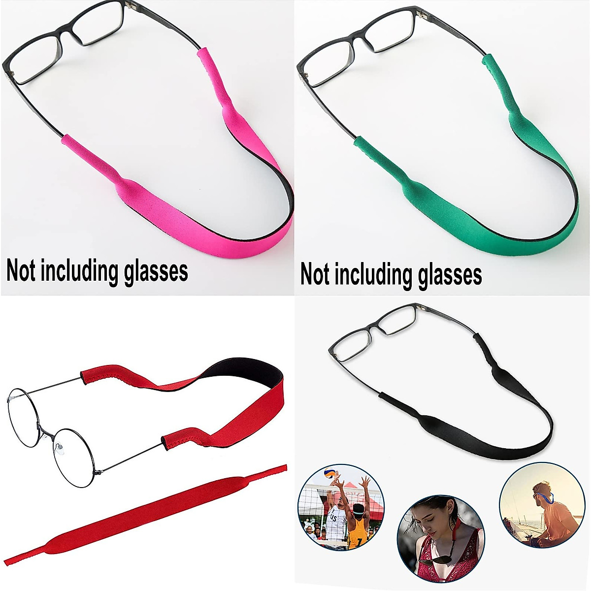 6 Pack Neoprene Glasses Straps Floating Sunglasses Eyeglass Strap Anti Slip Sports Safety Eyewear Retainer Holder for Adults Summer Water Sports Fishing Biking Hiking Rock Climbing Outdoor Adventures