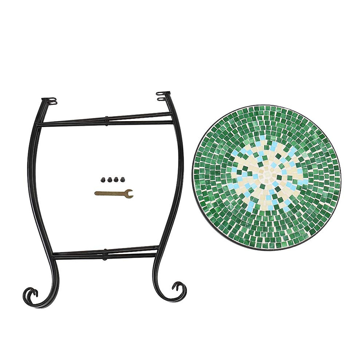 yzohu Birsppy Amuro Mosaic Accent Table Round Side Table, Wrought Iron Stained Glass Patio Flower Stand Outdoor Coffee End Table, Indoor Outdoor for Patio Lawn Garden Home (Green Surface)