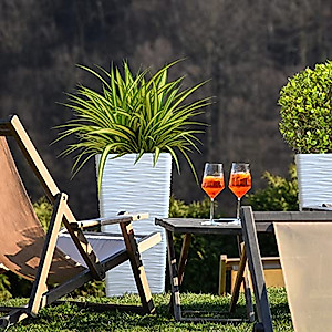 Worth Garden 2-Pack Tall Tapered Planter - Plastic White Square Plant Pots - 22" Tall Large Tree Planter - Modern Matte Wavy Flower Pot for Indoor Outdoor Porch Deck