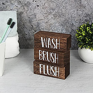 J JACKCUBE DESIGN Wash Brush Flush Bathroom Signs, Funny Farmhouse Classic Rustic Wooden Sign Box- Bath Home Vintage Decor Sign Art with Sayings- MK1066A