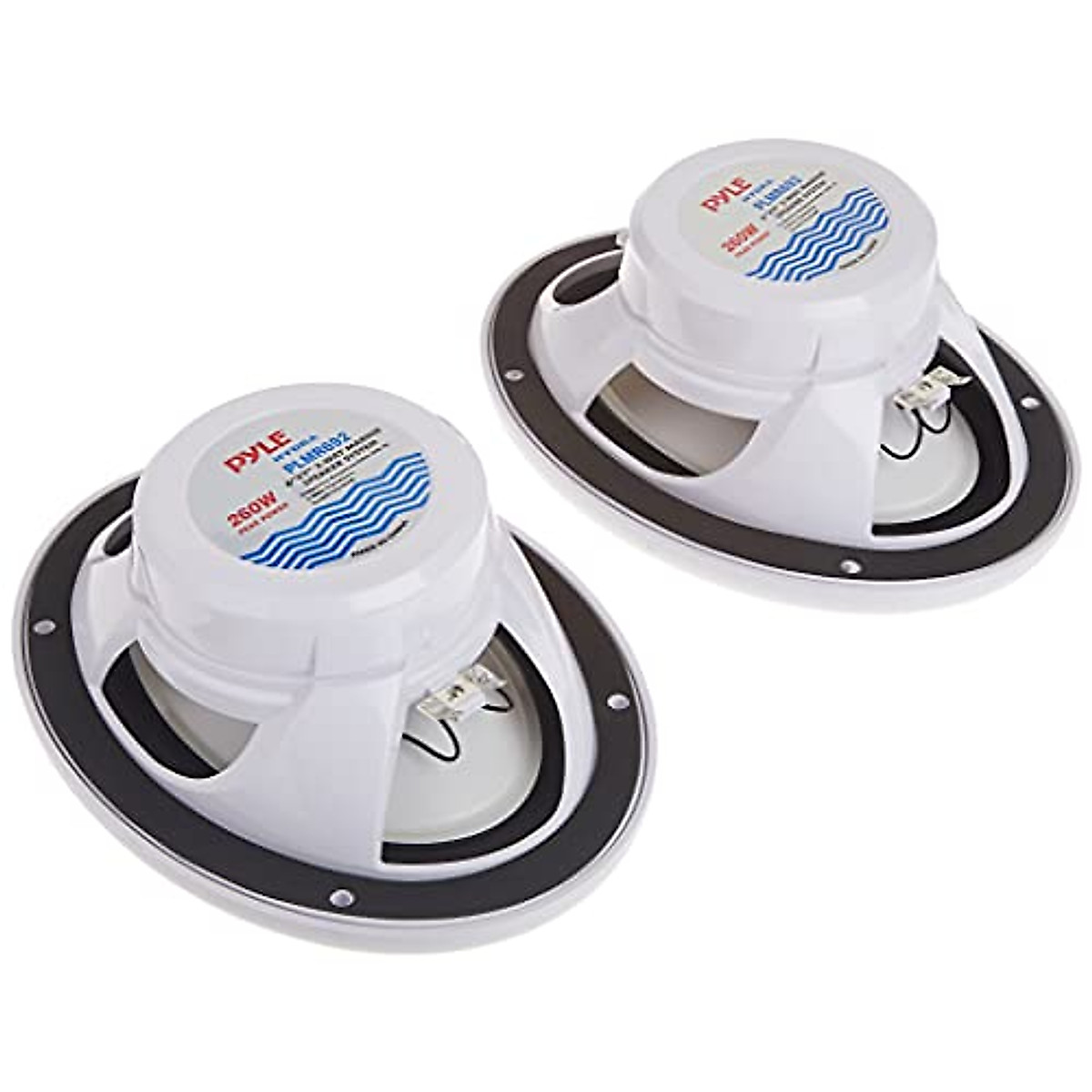 6x9 Inch Dual Marine Speakers - 2 Way Waterproof and Weather Resistant Outdoor Audio Stereo Sound System with 260 Watt Power, Poly Carbon Cone and Cloth Surround - 1 Pair - PLMR692