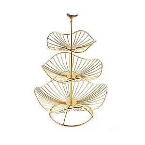 MINIDUo 3 Tier Fruit Basket,Metal Fruits Vegetable Bowl Desserts Candy Buffet Plates Serving Tray for Family Dinner Birthday Party Wedding-Gold,LotusLeafBlack