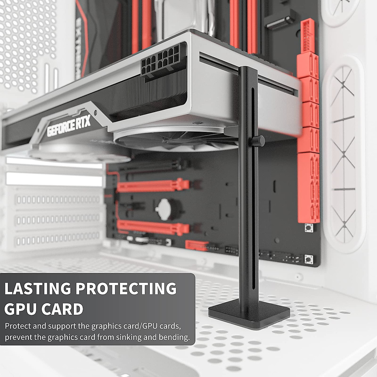 upHere Graphics Card GPU Brace Support Video Card Sag Holder/Holster Bracket, Anodized Aerospace Aluminum Black,Adjustable Height Support,GH02BK