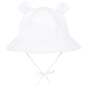 Zando Baby Sun Hat Bucket Hat Wide Brim Beach Caps Toddler Hats for Boys with Bear Ears Infant Summer Hat for Girls White 0-6Months