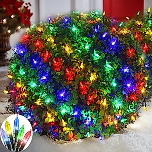 Efunly LED Christmas Net Lights for Bushes Outdoor,100 LED 5ftx5ft Waterproof 8 Modes Connectable Mesh Lights for Bushes,Garden,Yard,Trunk,Outdoor Indoor Christmas Decorations (Multi-Colored)