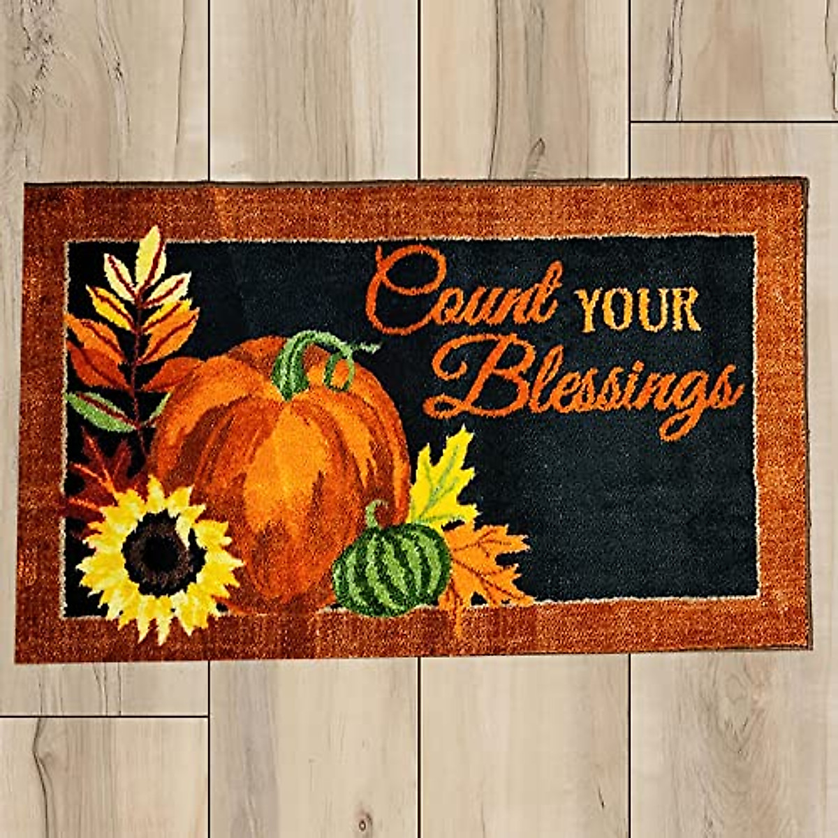 Nourison Welcome Fall Accent Rug, Polyester Hand Carved Plush Cut Pile, 18 x 30 Inches, Harvest Pumpkin, Sunflower, Leaves Design for Autumn and Thanksgiving Decorating