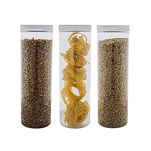 Silicook Clear Plastic Jar, Set of 3-40oz, Round Shaped, Transparent, Food Storage Container, Kitchen & Household Organization for Dry goods, Noodles, Spices and More