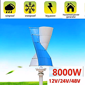 Tqing Vertical Spiral Wind Power Turbine Generator, 8000W 12V24V48V Vertical Axis Breeze Start Wind-Solar Complementary +Magnetic Levitation Axis Wind Turbine Generator Power for Outdoor Garden,48v