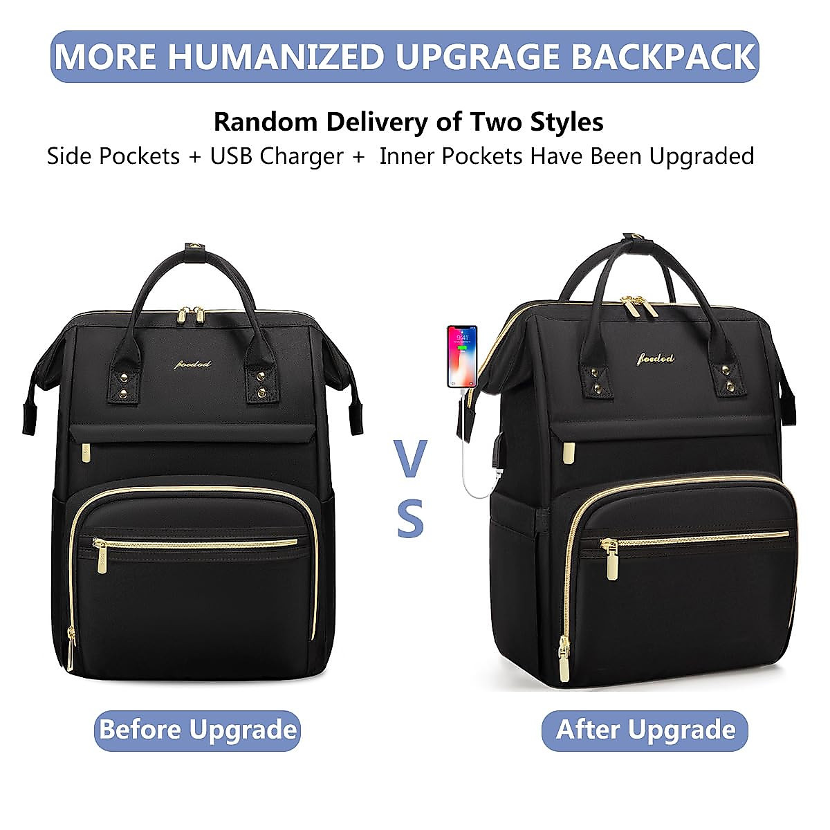 Focdod Work Computer Backpack For Women: 15.6 inch Nurse Bags Large School Teacher Laptop Bag Travel Purse Back pack With USB Charging Port Laptop Compartment Adult Waterproof Daypack Gift Black