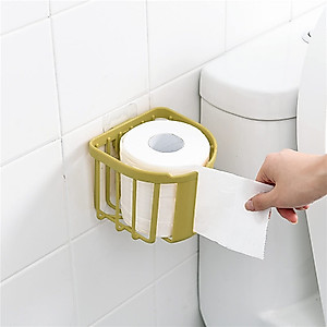 Toilet Paper Holder, Wall Mounted Bathroom Roll Tissue Wire Basket Toilet Paper Basket Self Adhesive Bathroom Storage Rack for Home Hotel(White)