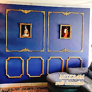 MUXSAM Long Wood Carved Appliques Onlays, 1-Pack Unpainted Decorative Corner Carving Decals Set for Wall Door Cabinet Mirror Closet Wardrobe Dresser Mantel Staircase DIY Project, 30x8cm/11.81"x3.15"