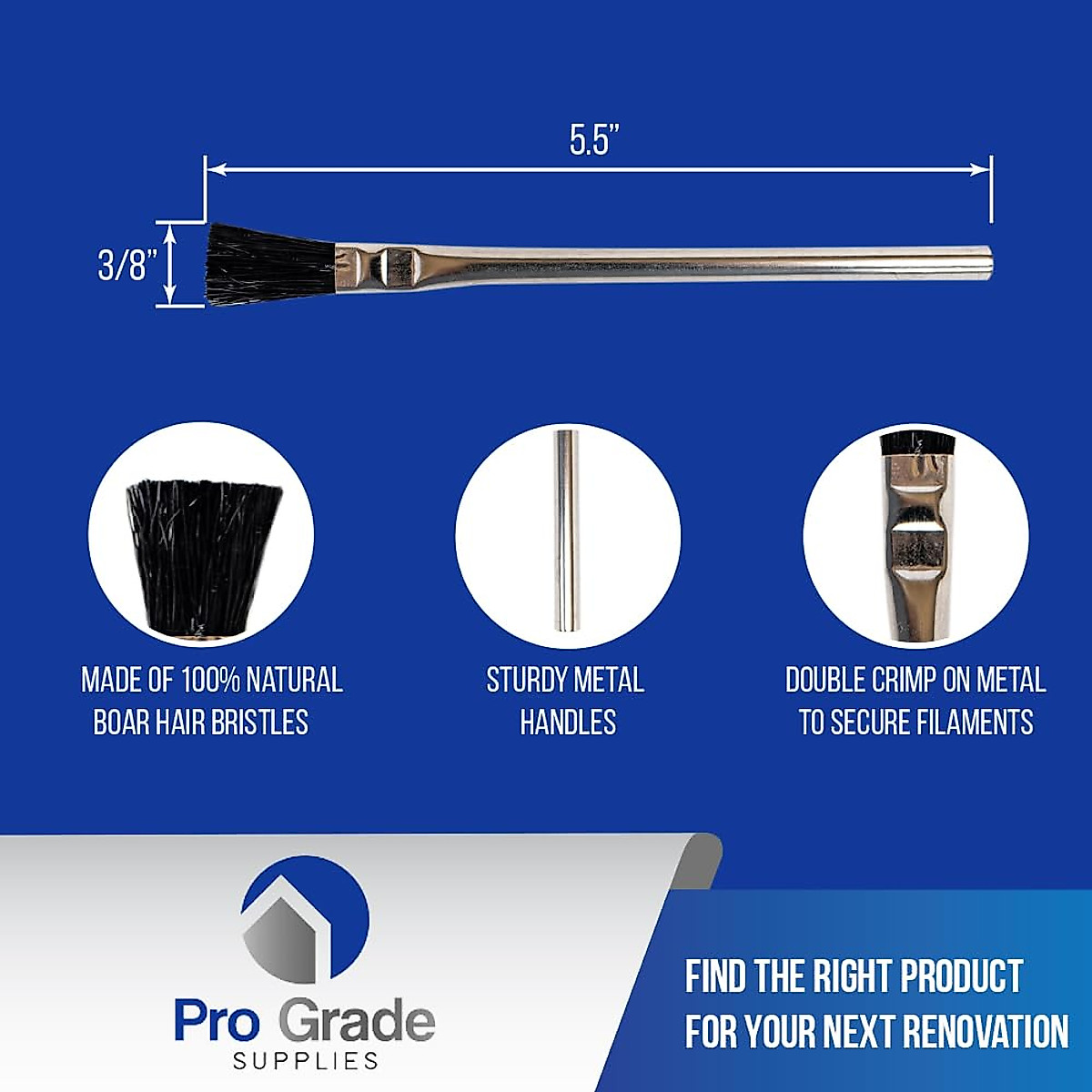 Pro Grade - Acid Brushes - 144 Count 3/8" Boar Hair Acid Flux Brushes