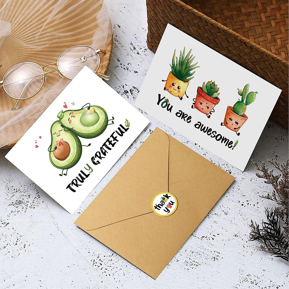 Obbyidk 48 Funny Pun Thank You Cards with Envelopes And Stickers, Bulk Boxed Set Thank You Cards, 4 x 6 in,Thank You Note Cards for Wedding, Bridal & Baby Shower, Business, Graduation